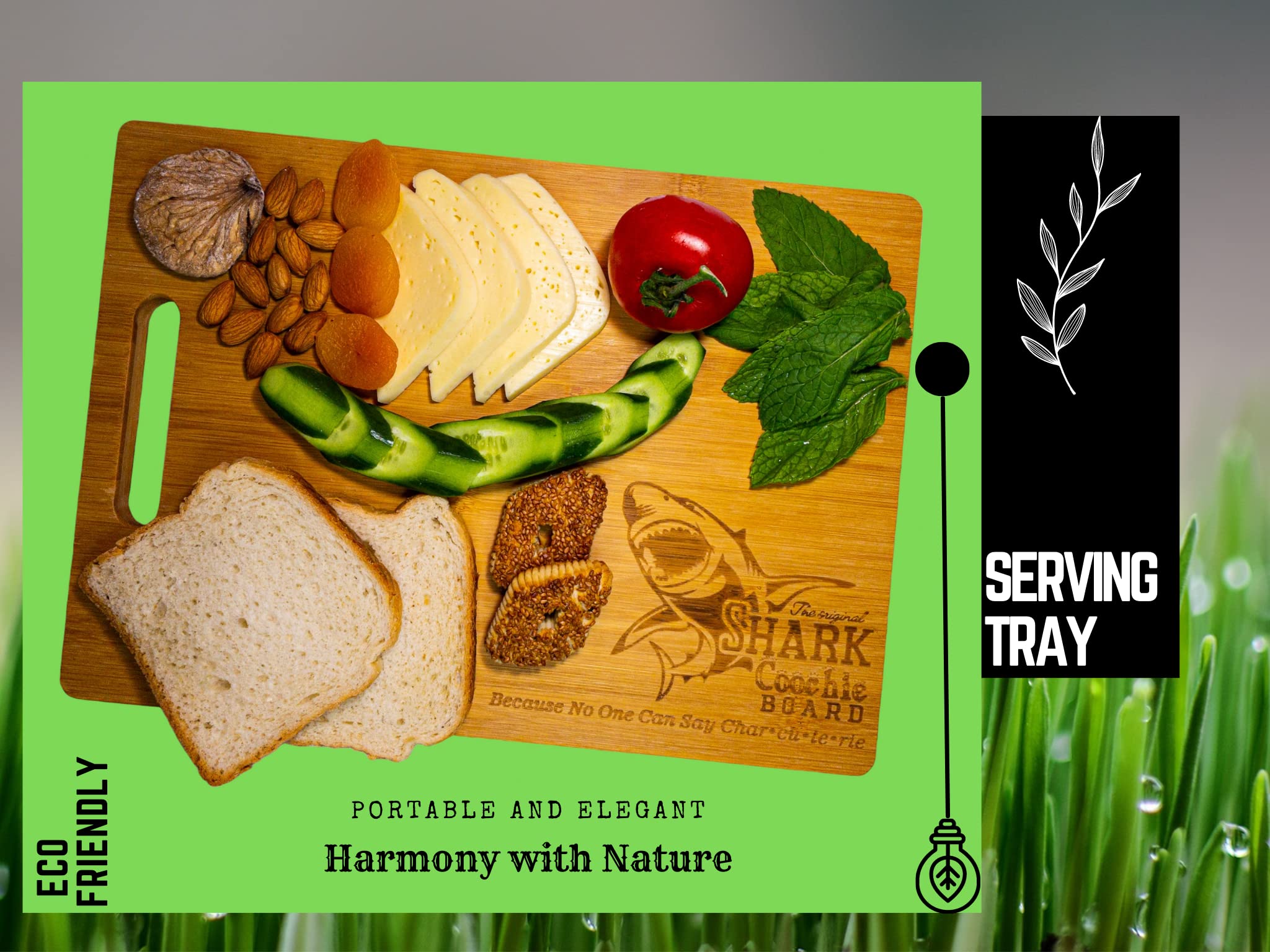 Greenrex Charcuterie Boards, Cheese Board, Shark Coochie Board, White Elephant Gifts, Cutting Boards for Meat, Serving Board (13,75"/ 9,75"/ 0.63") One Size