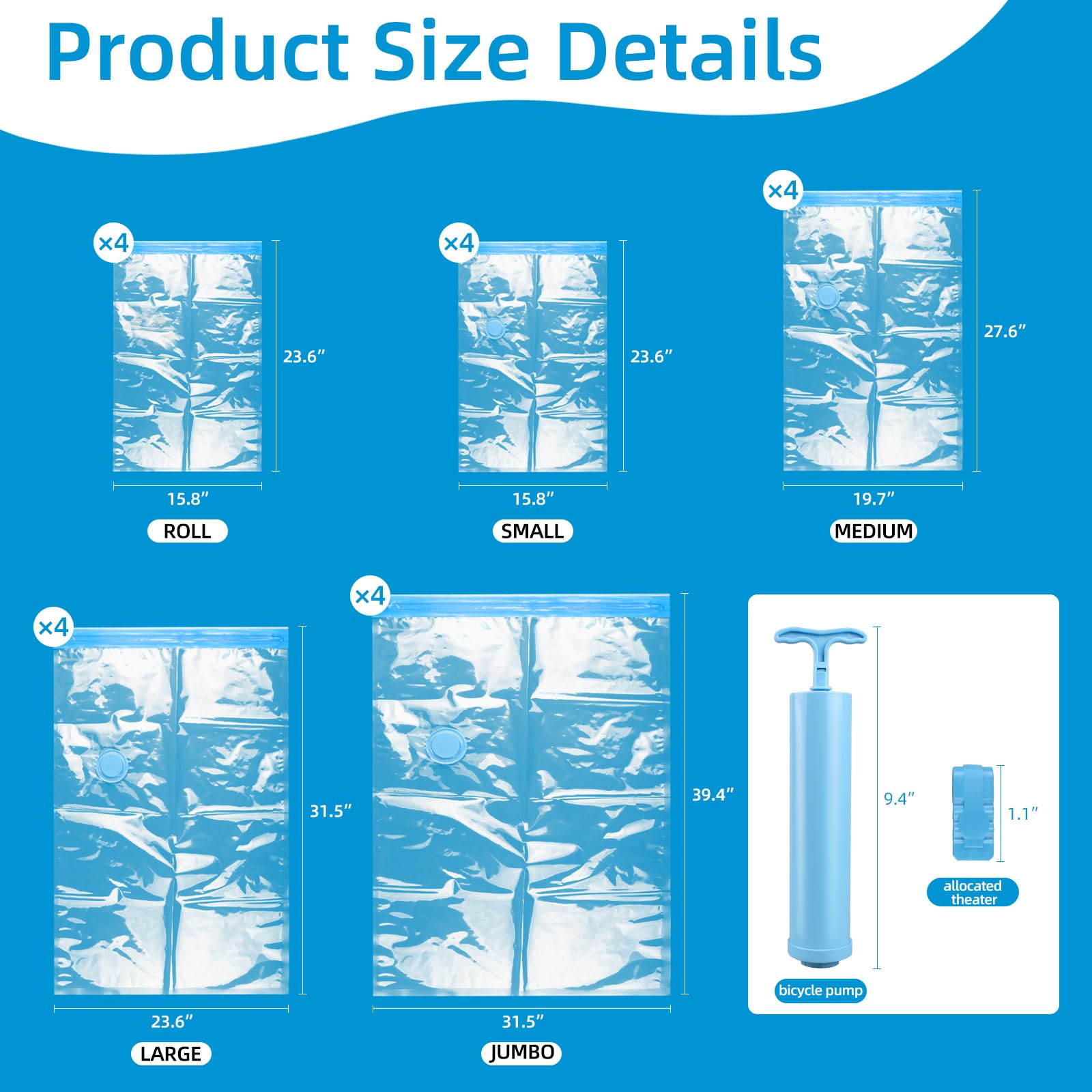 NOEAIKE 20 Pack Vacuum Storage Bags with Hand Pump,Space Saver Vacuum Seal Bags(4Jumbo 4Large 4Medium 4Small 4Roll Up) Compression Bags for Packing/Moving for Clothes,Blankets,Bedding,Comforter