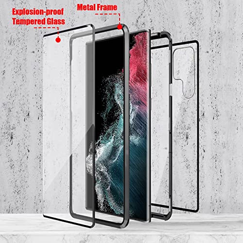 Magnetic Case for Samsung Galaxy S22 Ultra, Double Sided Clear Tempered Glass Phone Case [Super Magnetic Adsorption], 360 Full Protective Support Wireless Charger Case for Galaxy S22 Ultra 5G 6.8''