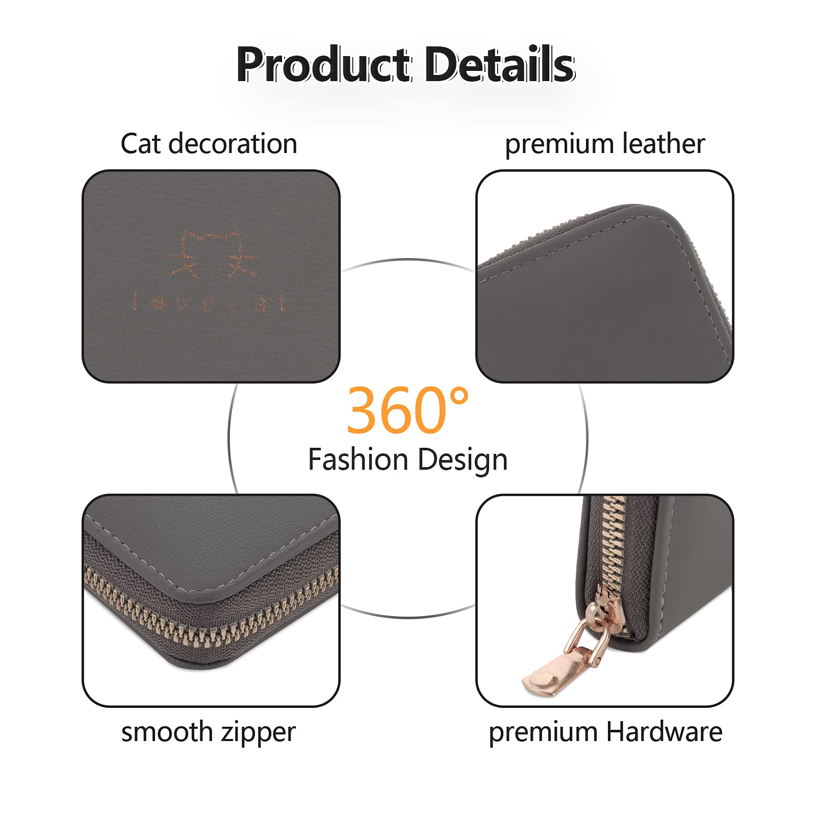 EXT-FAN Credit Card Holders RFID Small Wallet for Women Zip Coin Purse Compact Card Cases & Money Organizers (Grey)