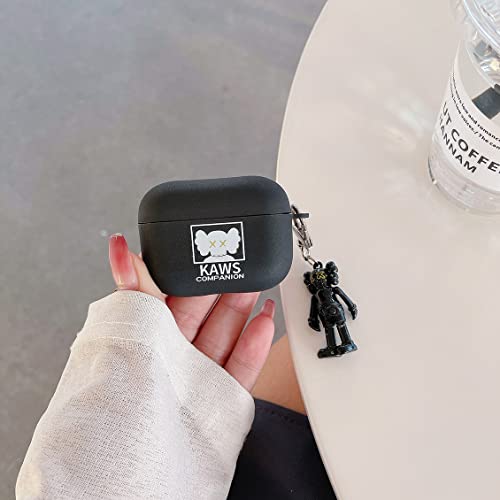 ZONOQX Compatible with AirPod Pro Case ,Fashion Frosted TPU Shockproof case with Funny Keychain for Airpod pro Suitable for Men and Wome . (Black-Faced Bear)