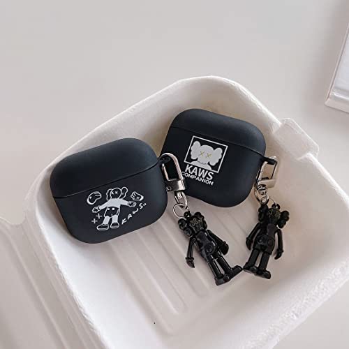 ZONOQX Compatible with AirPod 3 Case(2021),Fashion Frosted TPU Shockproof case with Funny Keychain for AirPod 3rd Generation Suitable for Men and Wome (3r Black face Bear)