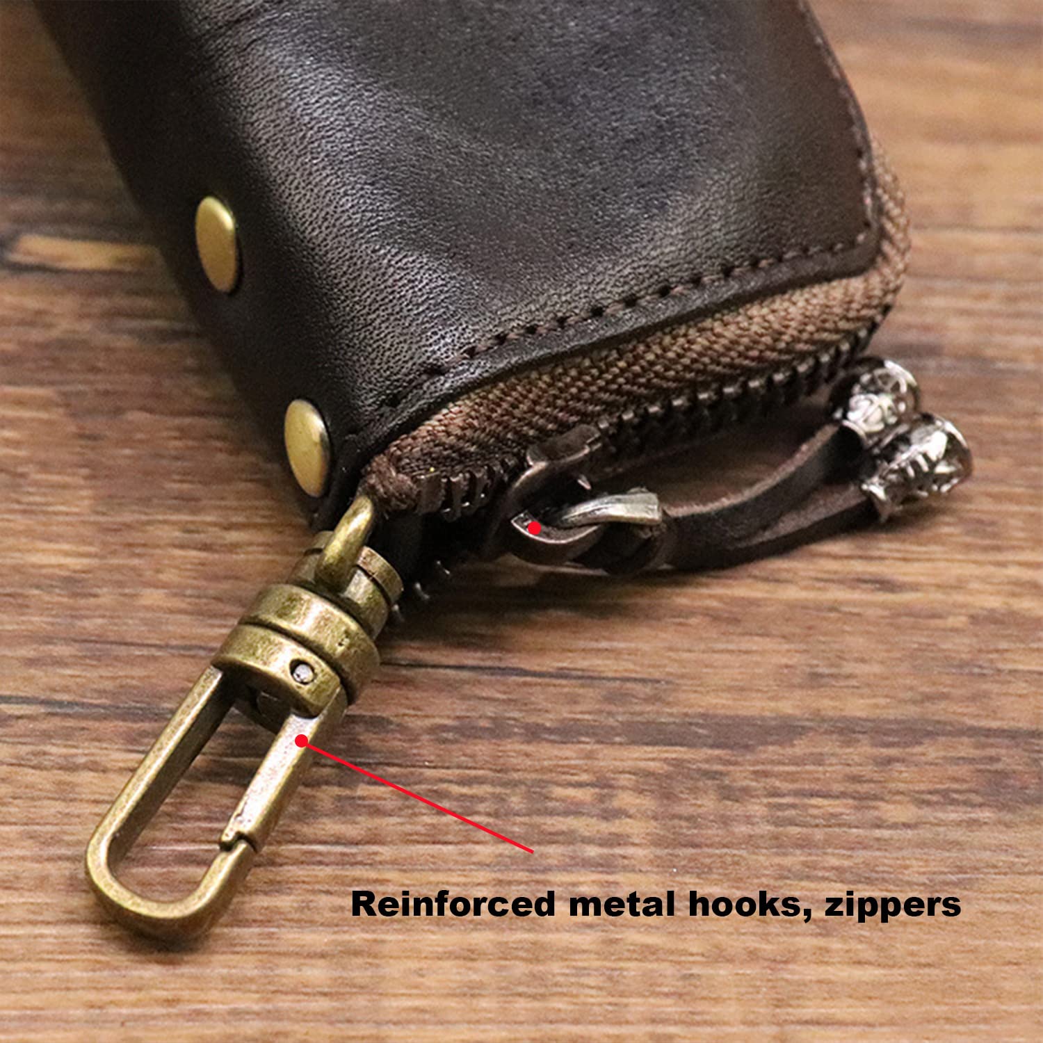 LFWATAXY Medieval Leather Zipper Coin Pouch - Genuine Cowhide, Handcrafted,Coin Organizer, Change Holder,Keychain Coin Purse for Men & Women (Brown)