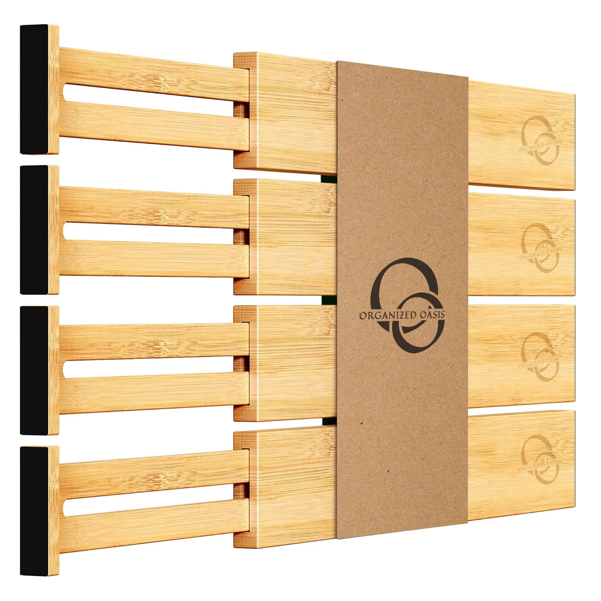 OASIS 4-Pack Bamboo Drawer Dividers Expandable, Kitchen Drawer Organizer, (13.75"- 17") Spring Loaded Drawer Separators, Wooden Drawer Organizer, Adjustable Drawer Dividers for Clothes, Home & Office
