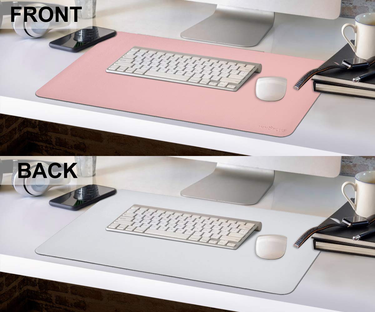 Desk Pad, Desk Mat, Mouse Mat, XL Desk Pads Dual-Sided Pink/Sliver, 31.5" x 15.7" + 8"x11" PU Leather Mouse Pad 2 Pack Waterproof, Mouse Pad for Laptop, Home Office Table Protector Blotter Gifts