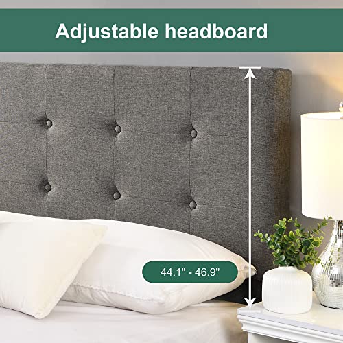 RHIZOME Queen Upholstered Platform Bed Frame with 4 Drawers Storage and Headboard Footboard, Mattress Foundation with Wooden Slats Support and No Box Spring Needed, Grey