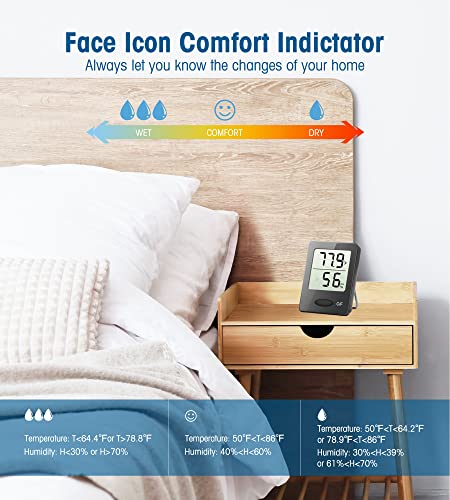 Indoor Hygrometer Thermometer, Room Thermometer with Large LCD Display, Temperature Humidity Sensor with Comfort Indicator, Humidity Monitor for Home Office