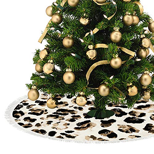Dream Bay Christmas Tree Skirt,Leopard Christmas Tree Mat for Xmas Party Decoration 36x36 Inches
