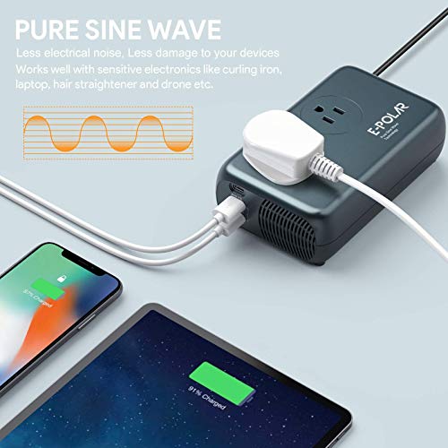 E-POLAR 220V to 110V Converter Travel Adapter (Grey)