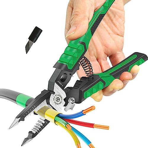 LAOA Needle Nose Pliers Electrician Pliers Wire Stripper Wire Stripper Tool,9-in-1 Multifunctional for Clamping,Tightening Screws,Stripping Wires,Cutting Cables,Iron Wires with 1pc Spring