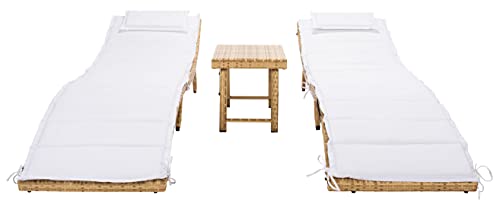 SAFAVIEH Outdoor Collection Carew Natural/White Cushion 3-Piece Chaise Lounge Chair Set with Table (PAT7720D)