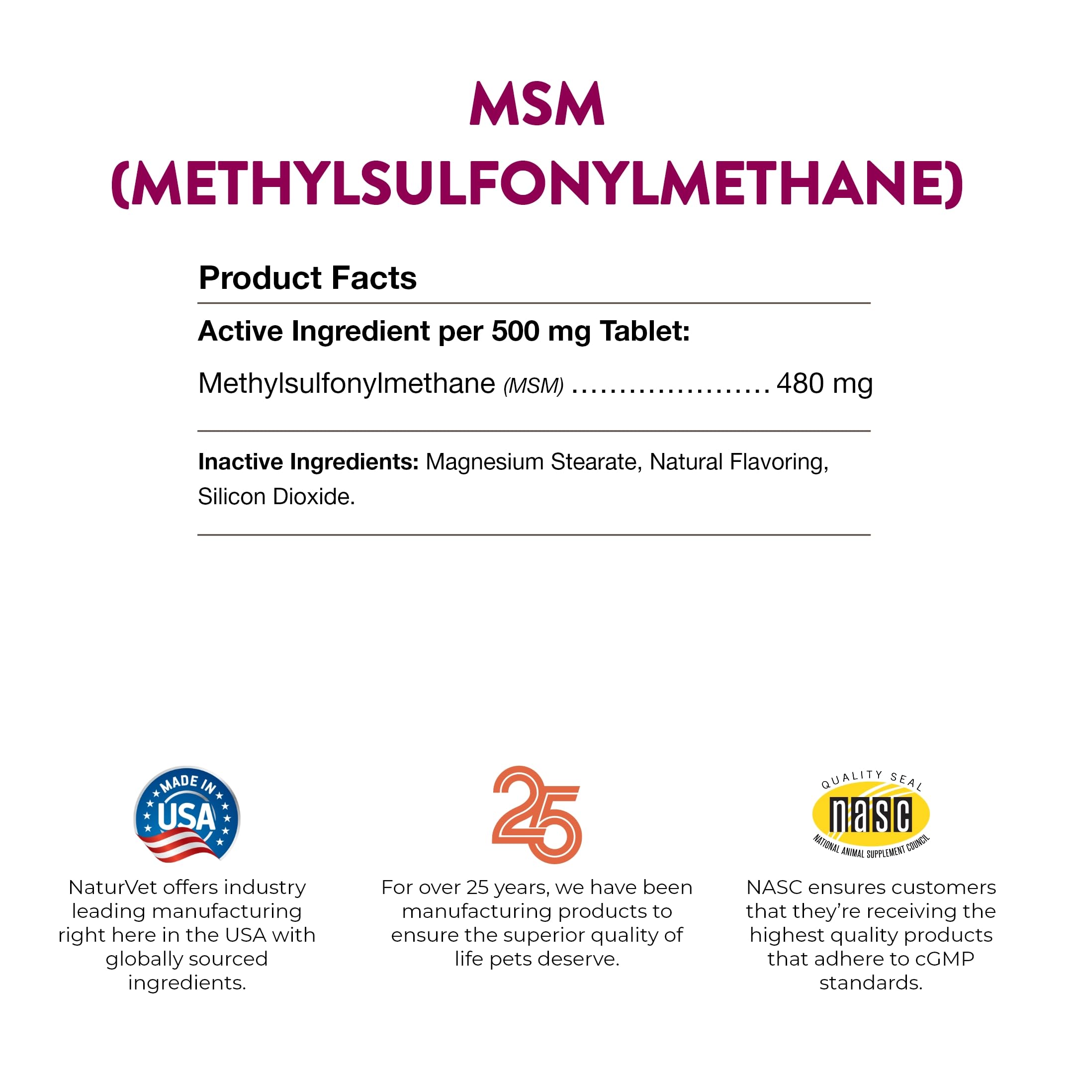 NaturVet Methylsulfonylmethane Joint Support Dog Supplement – Helps Support Healthy Cartilage, Tissue and Joints in Dogs – Includes MSM, Sulfur-Rich Compounds – 250 Ct.