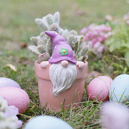 Newman House Studio Spring-Gnomes Flower-Pots Easter Decorations Cactus-Succulents - Easter Decorative Purple Planter Pots Unique Garden Pots with Drainage Hole for Indoor Outdoor 3 x 3.5 x 5 inch