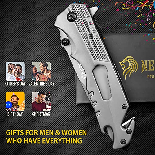 NedFoss Pocket Knife for Men, 5-in-1 Multitool Folding Knife with Bottle Opener, Glass Breaker, Seatbelt Cutter and Wrench, Survival Knife for Emergency Rescue Situations, Home Improvements
