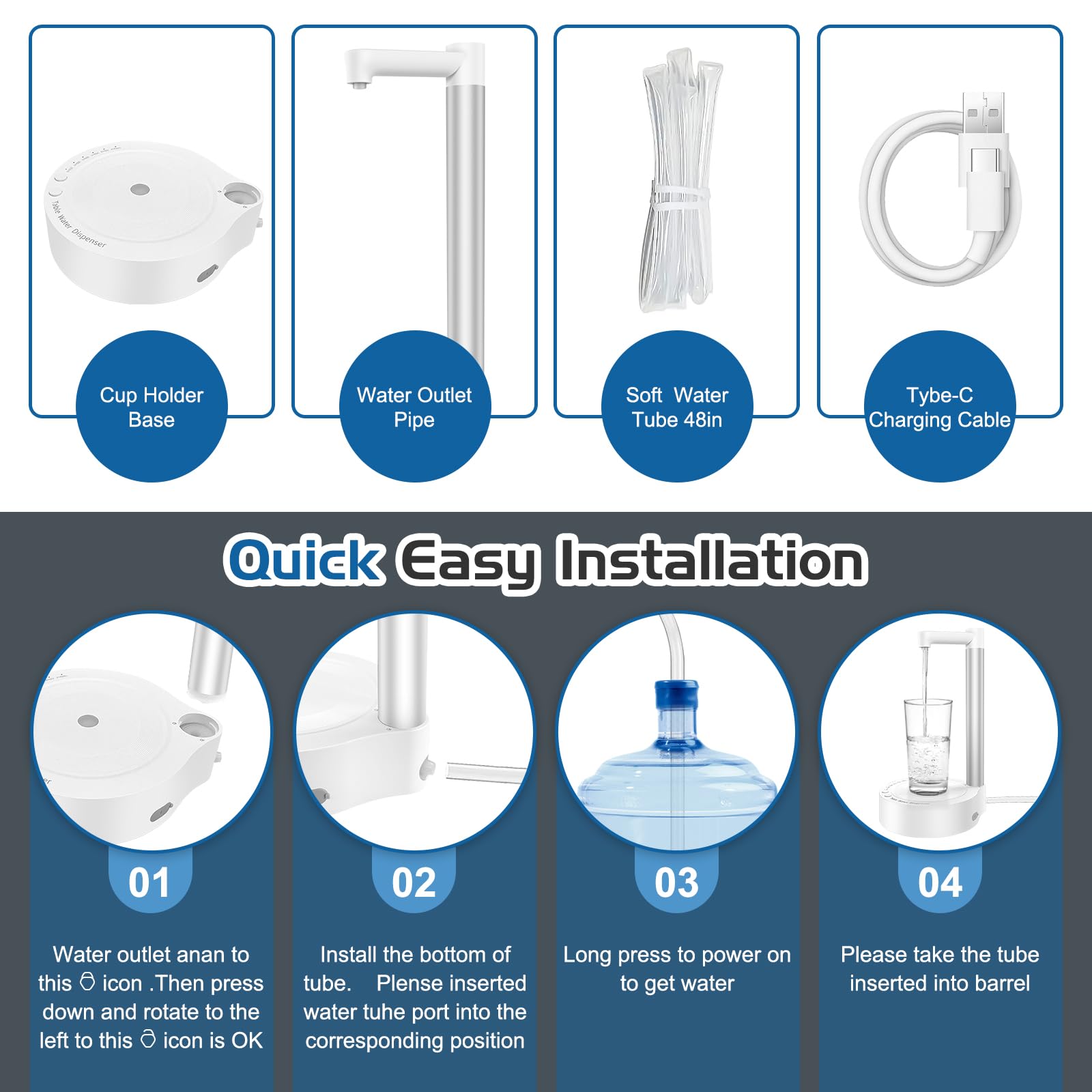 Desktop Water Bottle Dispenser, Hdiwousp Smart 7 Steps Portable Electric Water Bottle Pump,5 Gallons Water Dispenser, USB Chargeable Drinking Water Pitcher for Home, Office, Outdoor