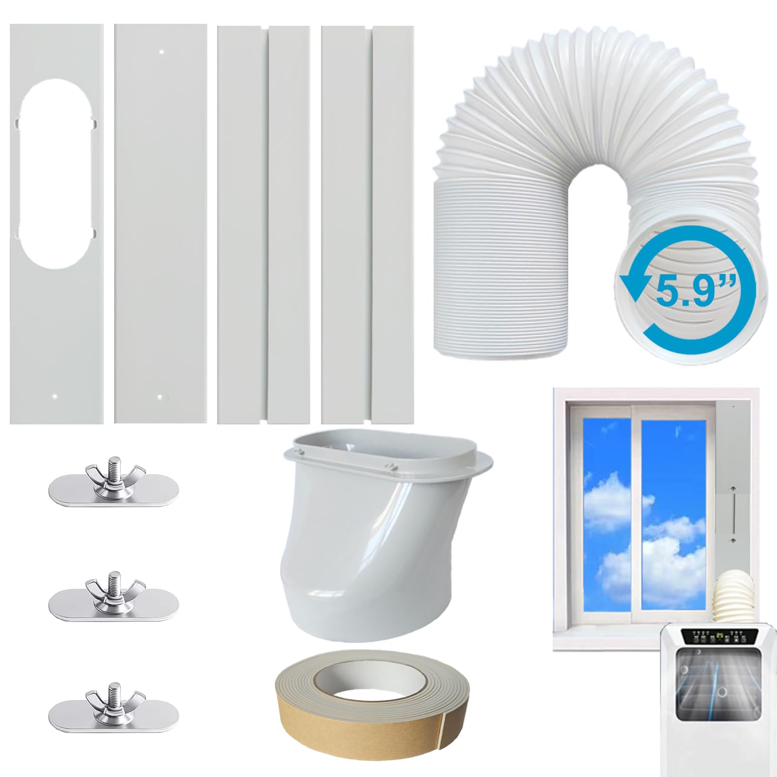 HTBHHDZ Portable Air Conditioner Window Vent Kit 5.9 Inches/15 cm Diameter Exhaust Hose for AC Window Vent Kit,Adjustable Length Window Seal Panel for Sliding Horizontal Or Vertical Window