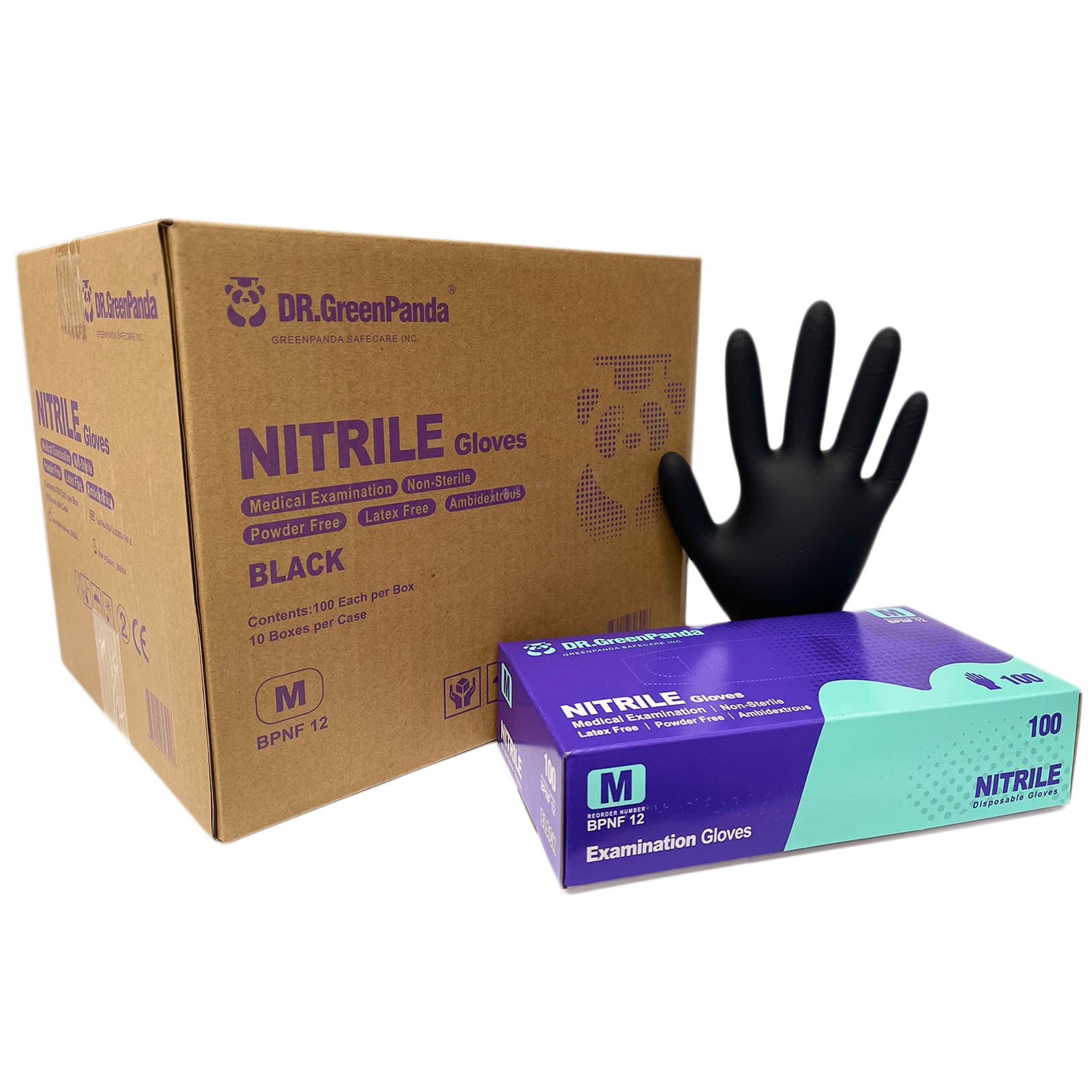 Dr.GreenPanda Medium 1000pcs Black Nitrile Food Safe Gloves Medical Grade for Food Prep Cooking Cleaning Multipurpose Latex&Powder Free 3mil Great Value Pack