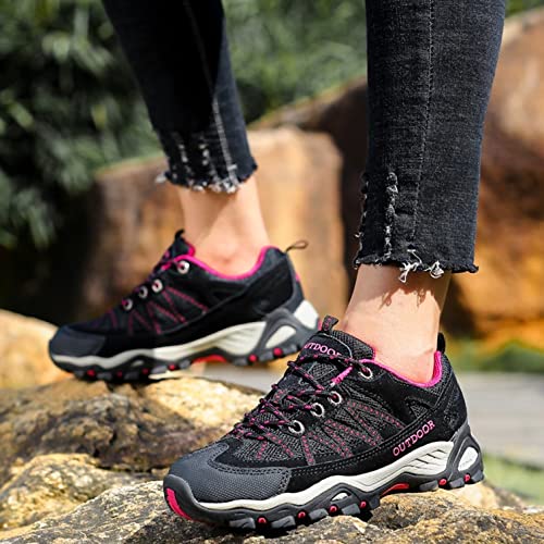 HARMOX Women's Men's Hiking Boot Slip Resistant Hiking Boots Women Lightweight Black