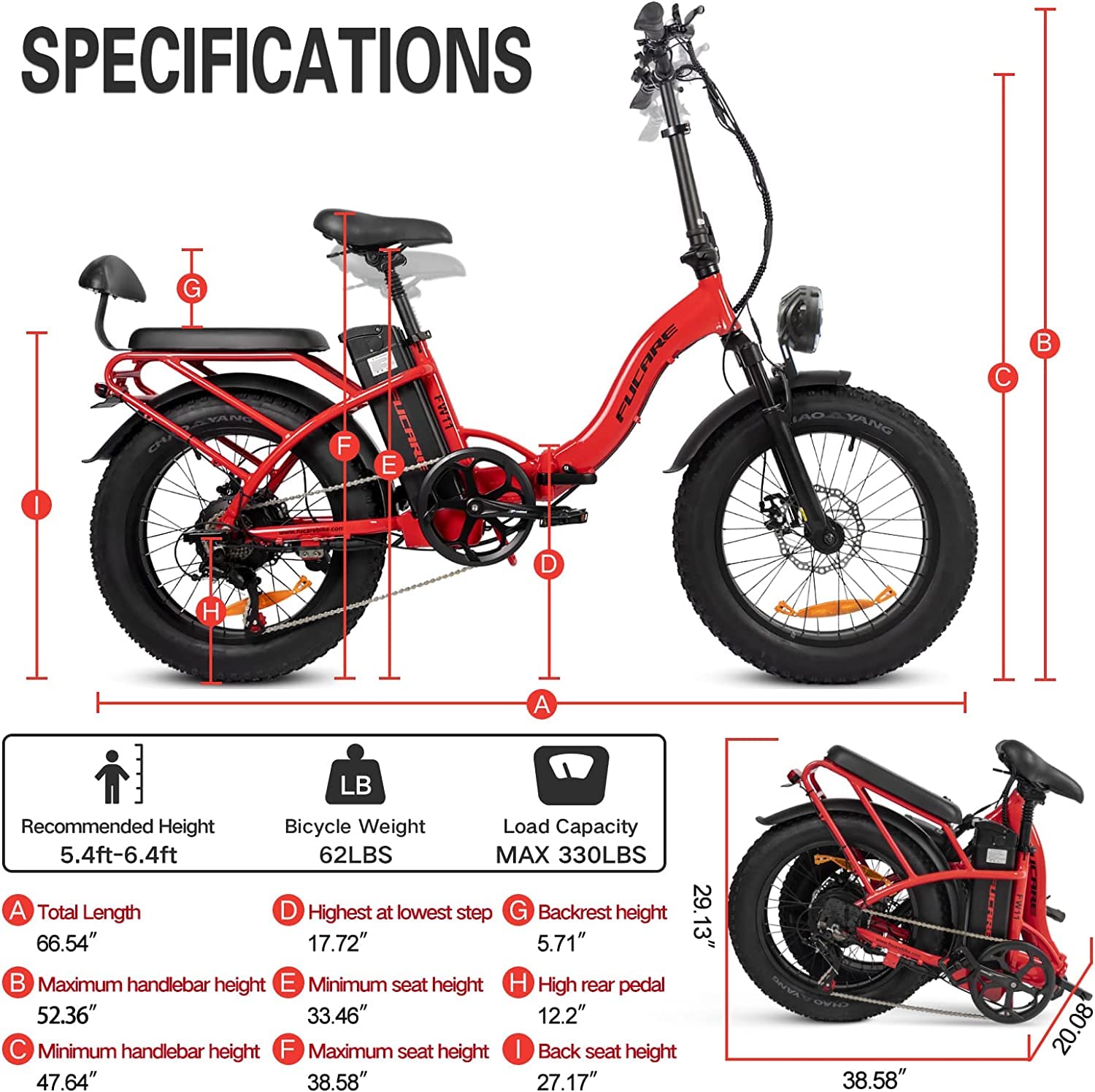 Electric Bike for Adults Foldable,Fucare 750W Motor 30mph Max Speed,48V 15Ah Removable Battery
