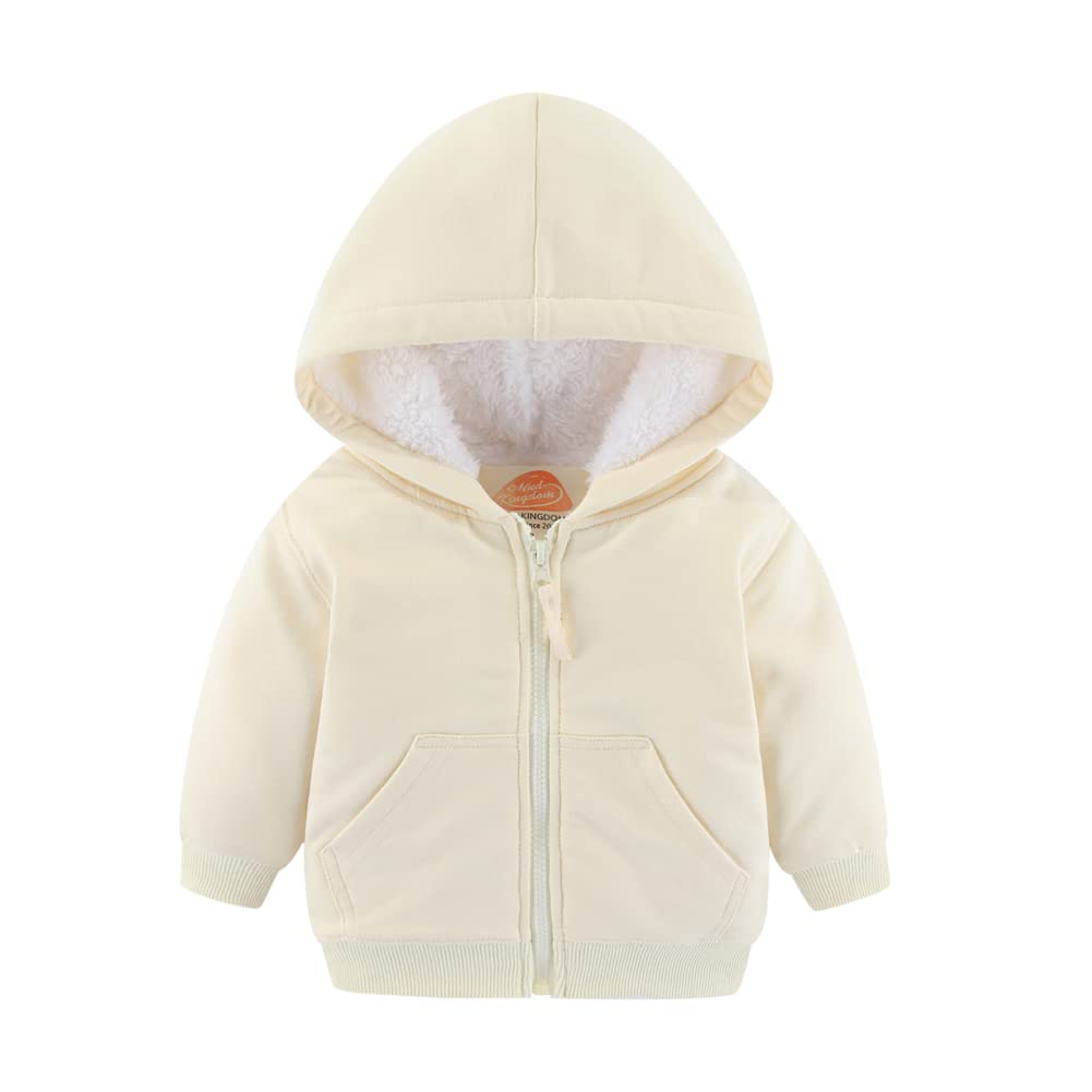 Mud Kingdom Beige Sweatshirt Baby Girls Hooded Fur Lined Coat Zip Up Ribbed Cuffs 6-12 Months