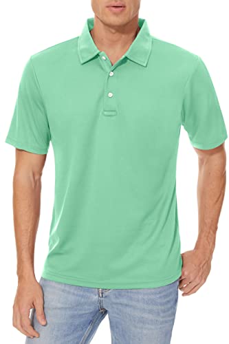 TACVASEN Men's Summer Polo Shirts Casual Lightweight Short Sleeve Collared T-Shirt Mint Green M