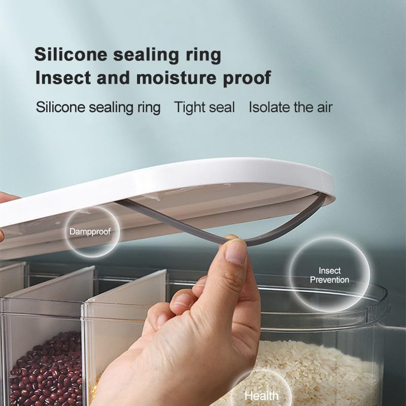 Frelacy Rice dispenser with a capacity of 25 pounds,Wall mounted 5 Grid Dry Food Dispenser work with solid seeds and grains.for rice, mung beans, red beans, lentils