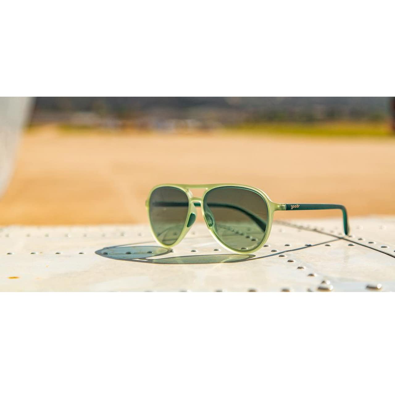 goodr Buzzed On The Tower Polarized Aviator Sunglasses for Men & Women, Green Solid Frames with Green Gradient Lens, UV400 Protection, Non Slip