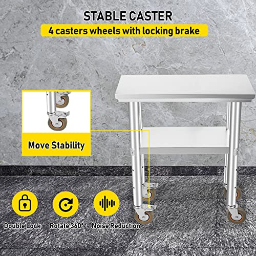 Karpevta Stainless Steel Work Table 24x12 inch Outdoor Prep Table Stainless Steel Prep Table Commercial Kitchen Table with Adjustable Under Shelf for Home,Restaurant and Hotel