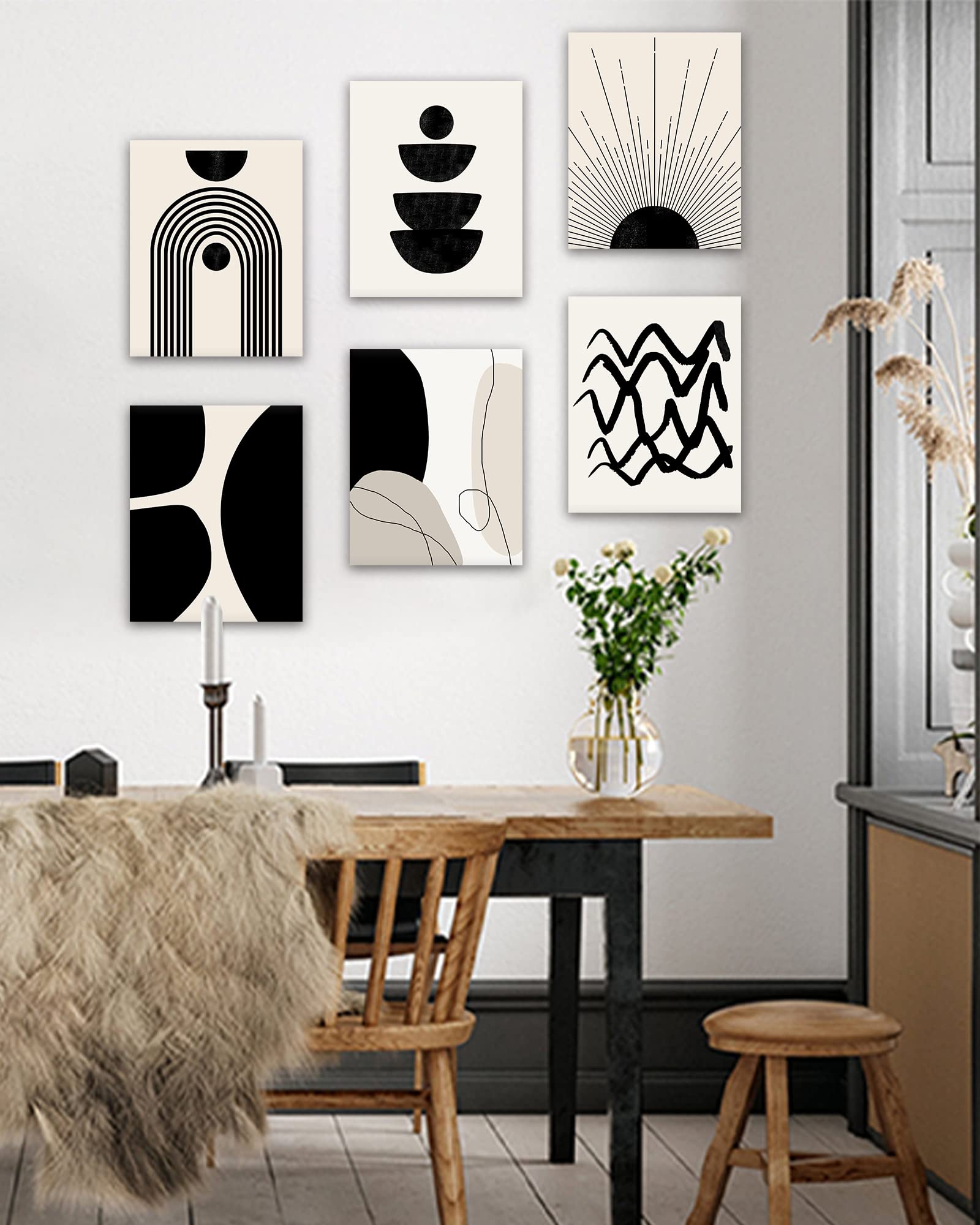 ๐๐ฟ๐๐ผ๐๐บ Abstract Boho Wall Art Minimalist Geometric ๐๐ฟ๐ฎ๐บ๐ฒ๐ฑ Wall Decor Boho Room Decor Black Brown Beige Line Art Canvas Painting Mid Century Modern Prints Bohemian Posters for Living Room Bedroom