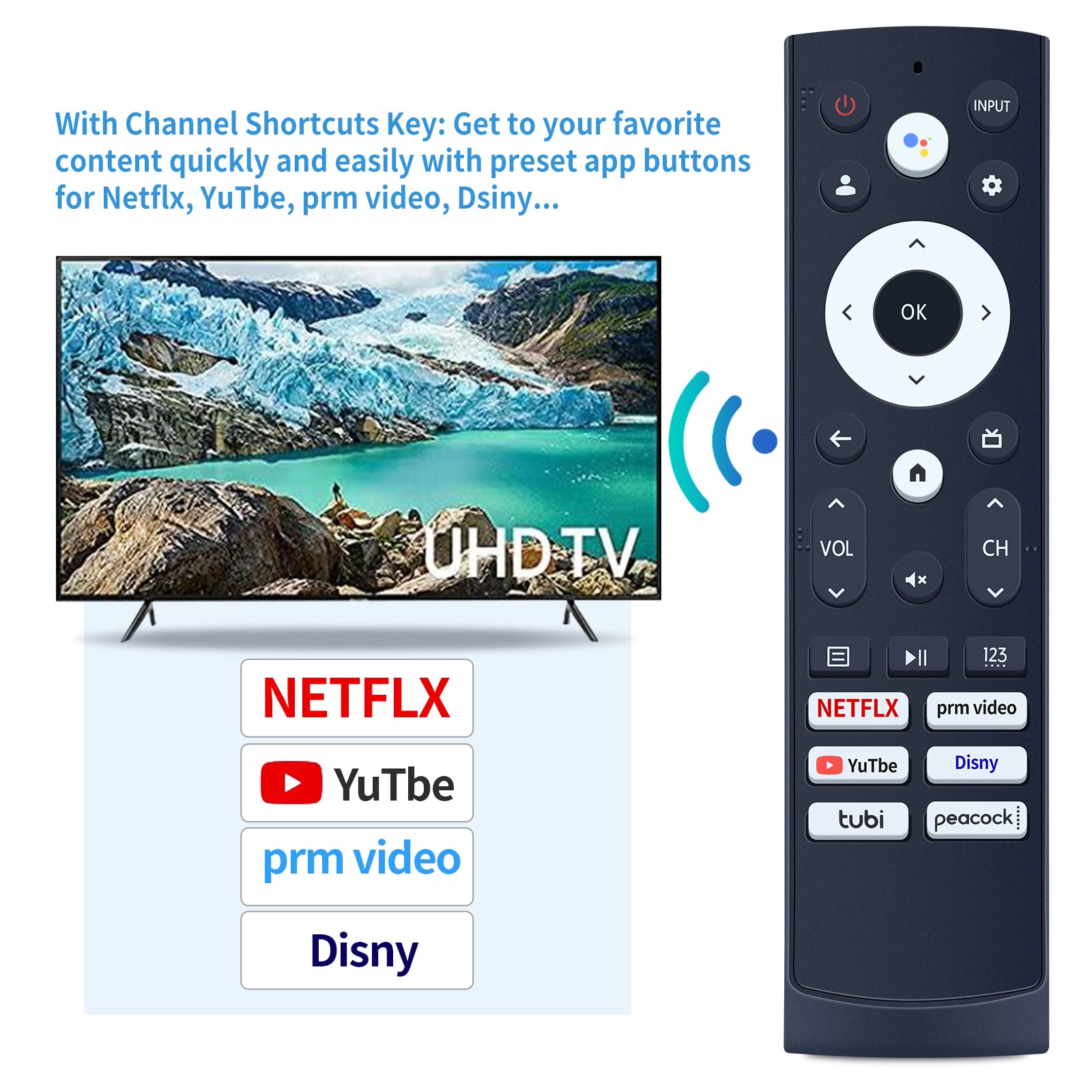 ERF3M90H Replacement Voice Remote Control Compatible for Hisense 4K Google Smart TV 43A6H 43A65H 43A68H 50A6H 50A65H 50A68H 50U6H 55U6H 55U8H 65U6H 65U8H 75U6H 75U8H 75A68H 55U7G