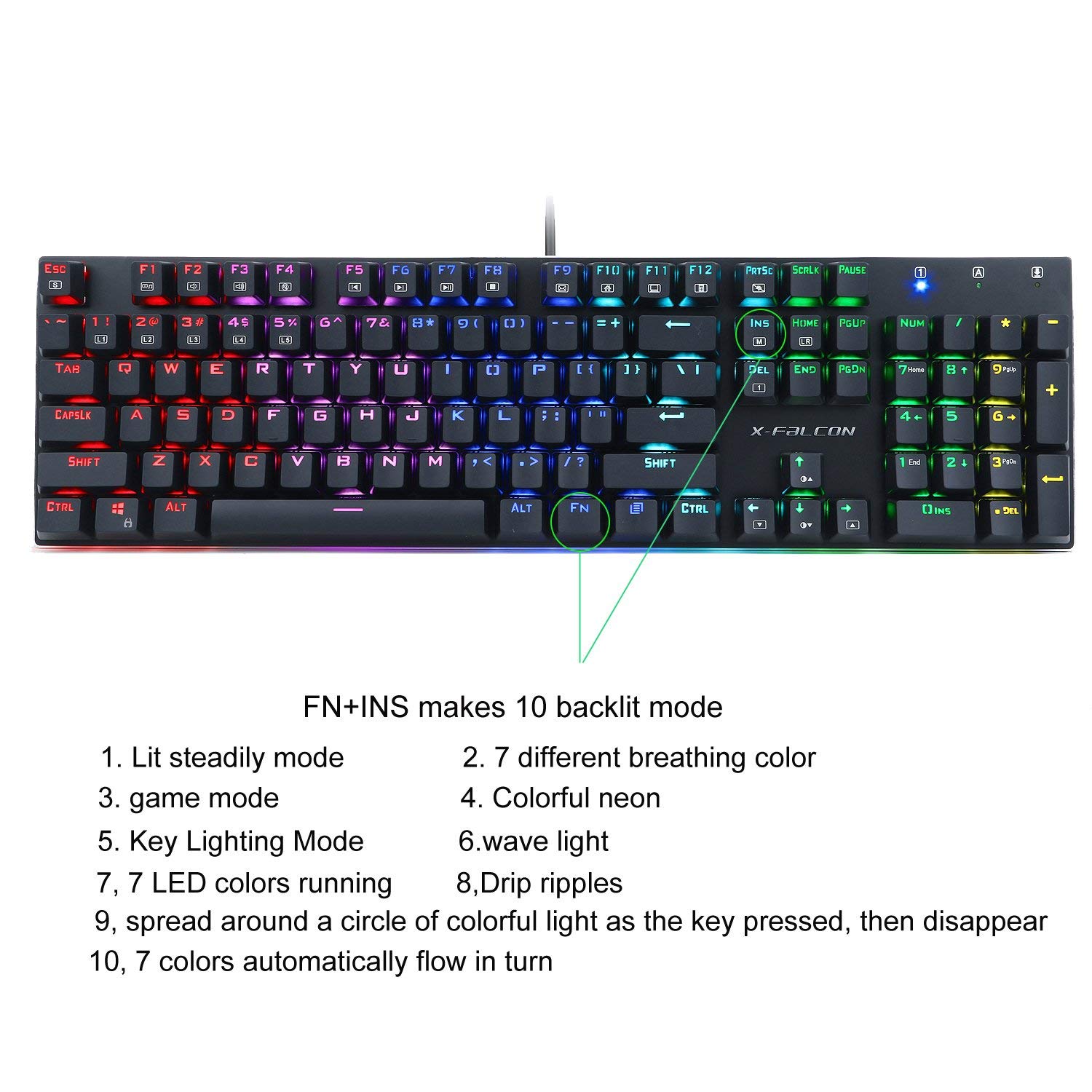 E-YOOSO Mechanical Keyboard Blue Switches 104 Keys RGB LED Backlit Keyboard Aluminum Alloy Base Design for Office and Gaming