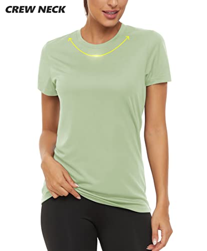 TACVASEN Women's Rash Guard UPF 50+ Hiking Running Outdoor Short Sleeve Summer Solid Workout Shirts, Light Green, M