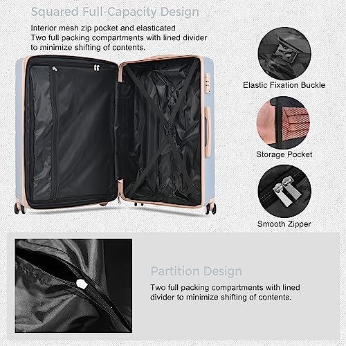Merax 3 Pcs Expandable ABS Hardshell Luggage Sets with Spinner Wheel Suitcase TSA Lock Suit Case, Light Blue, (20/24/28)