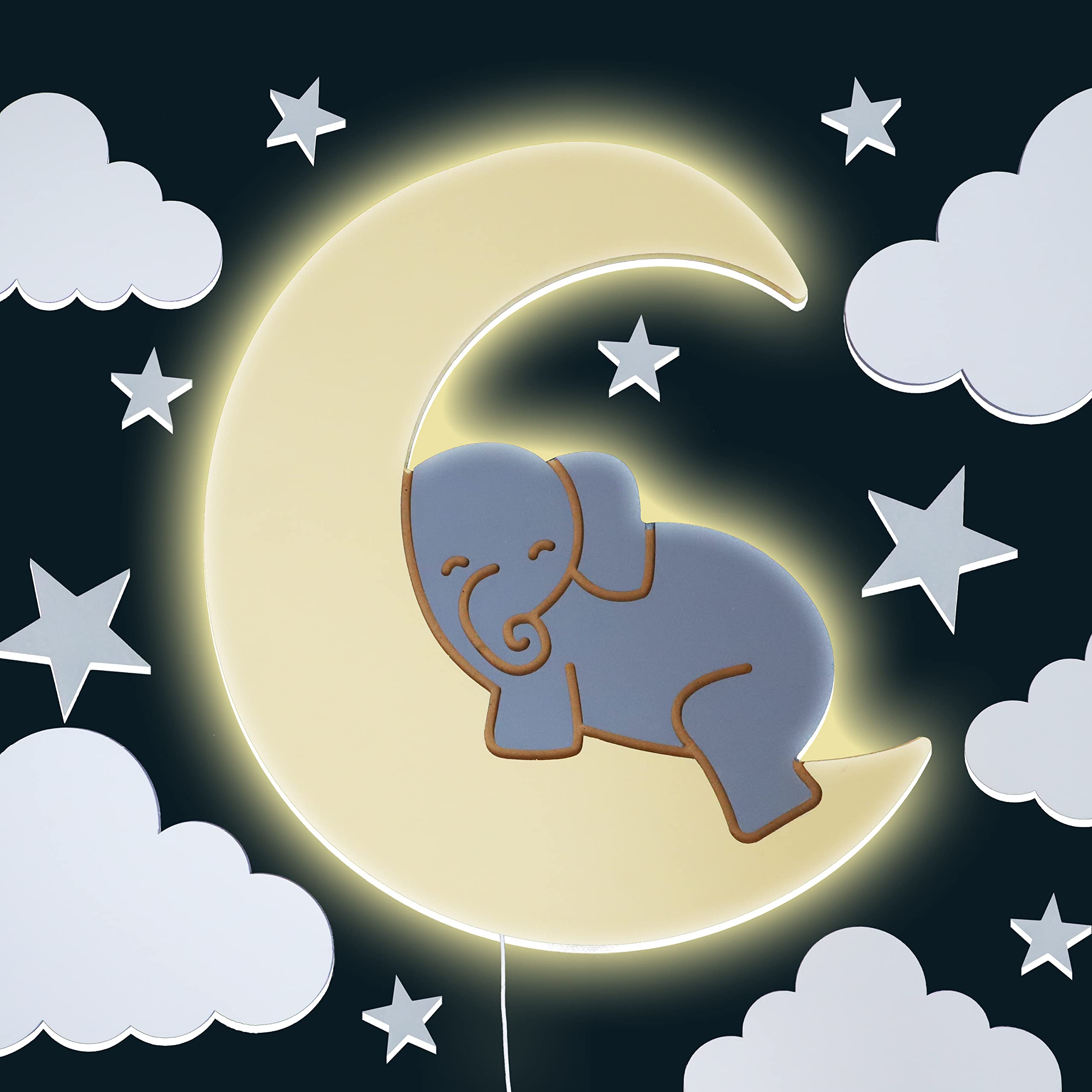 Goods by Hos Elephant Night Light – Elephant LED Night Lamp for Nursery – Cute Sleeping Elephant LED Wall Light for Kids Bedroom – Floating Wall Night Light for Nursery Elephant Decor