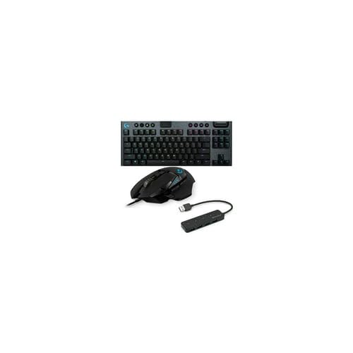Logitech G915 TKL Tenkeyless LIGHTSPEED Wireless RGB Mechanical Gaming Keyboard (Carbon, Tactile) Bundle with HERO Wired Gaming Mouse, and 4-Port USB 3.0 Hub (3 Items)