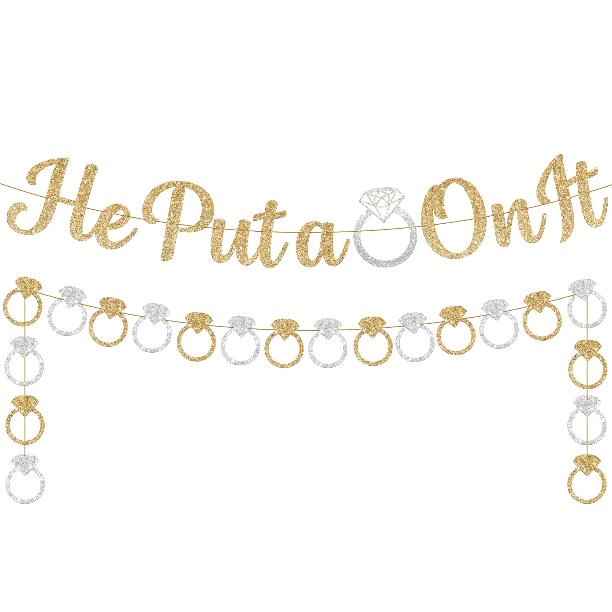 KatchOn, He Put a Ring On It Banner - 10 Feet, No DIY | Gold and Silver Engagement Party Decorations | He Put A Ring On It Sign for Bachelorette Party Decorations, Bridal Shower Decorations