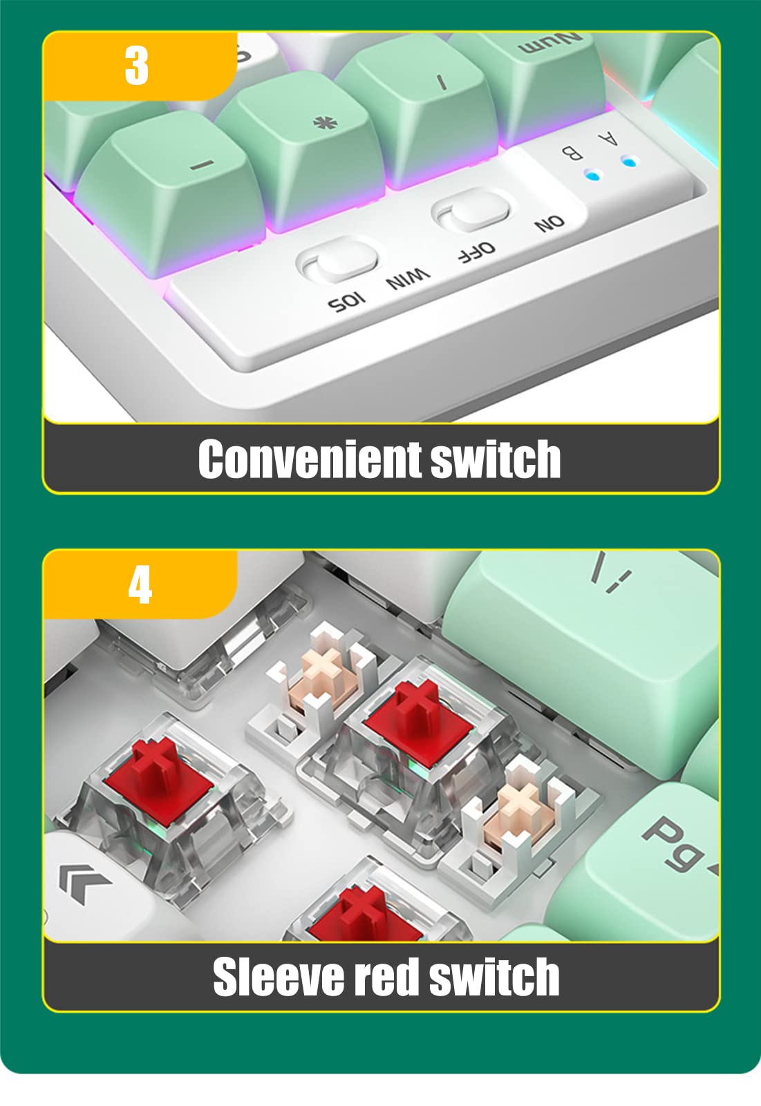 LGBN Matcha Green Mechanical Keyboard, Red Switches 102 Keys RGB Backlight Wired Hot Swap Gaming Keyboard