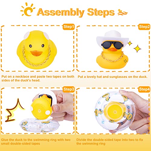 MuMyer Duck Car Dashboard Decorations Rubber Duck Car Ornaments for Car Dashboard Decoration Accessories with Mini Swim Ring Sun Hat Necklace and Sunglasses (Cowboy Hat&Pink Duck)