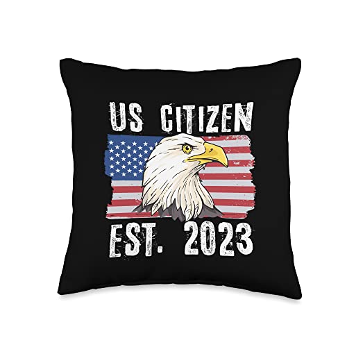 New US Citizen Est. 2023 Citizenship Gifts US Est 2023 Citizenship New USA Citizen Throw Pillow, 16x16, Multicolor