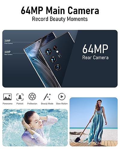 SANSHREUNI C21 5G Unlocked Android Phones, 6G+256GB Unlocked Cell Phone for Android 13, 6.8" HD Smartphone with 64MP Camera, 6000mAh Battery, 30W Fast Charge, GPS, Face ID/Fingerprint Unlock (Black)
