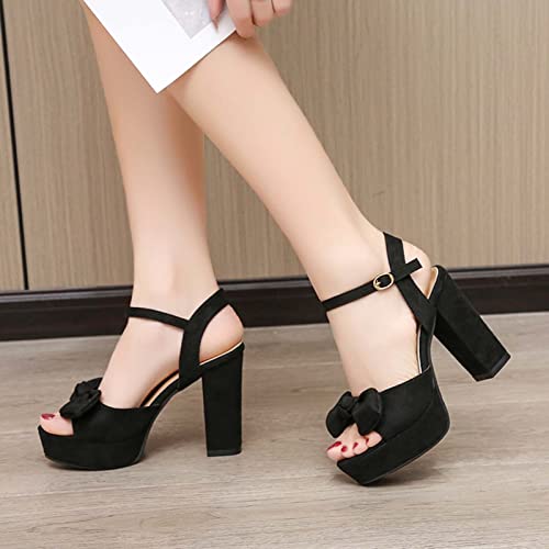 FASDNENDYS Womens Shoes Summer Casual Sandals Buckle Band Fish Mouth Bow Thick Heel High Heel Sandals Tan Prom Heels