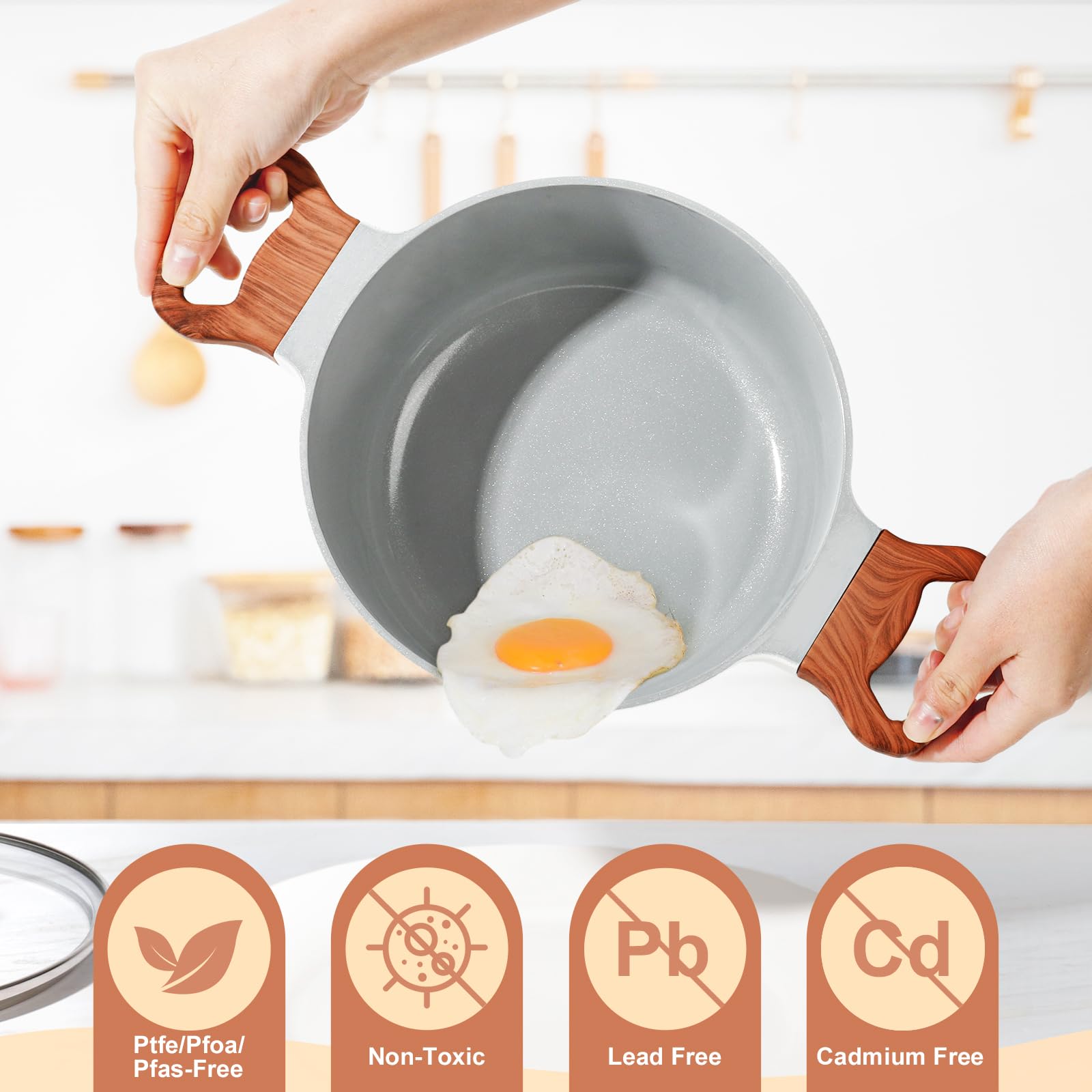 Nonstick Stock Pot with Lid Soup Pot, Ceramic Coating Pot 2.7 Quart Pot with Lid, Non Stick Pot Stew Pot Cooking Pot Cookware PFOA Free (Ceramic)