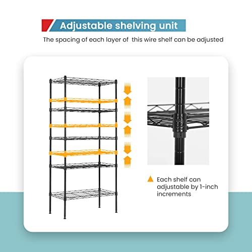 NiamVelo 5 Tier Wire Shelving Unit NSF Storage Shelving Adjustable Metal Wire Shelf Rack 21.5’’ x 11.6’’ x 47.6’’(LxWxH) Wire Rack for Kitchen, Office, Living Room, 750 Lbs Weight Capacity (Black)