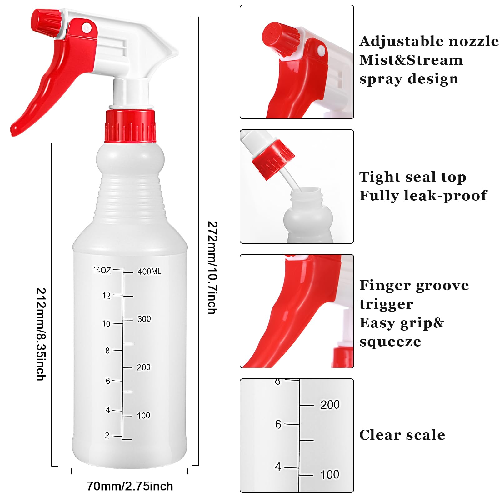 Kigley 32 Pcs 16 oz Plastic Spray Bottle with Measurement Refillable Squirt Bottle Empty Water Spray Bottle for Cleaning(Red)