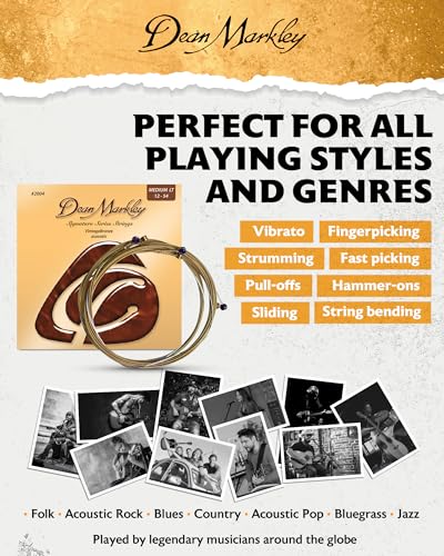Dean Markley Signature Vintage Bronze Acoustic Guitar Strings 6 String Set, 12-54 Acoustic Guitar Strings Medium Light, Precision Wound Guitar Strings Acoustic with Superior Tone Quality, Made in USA