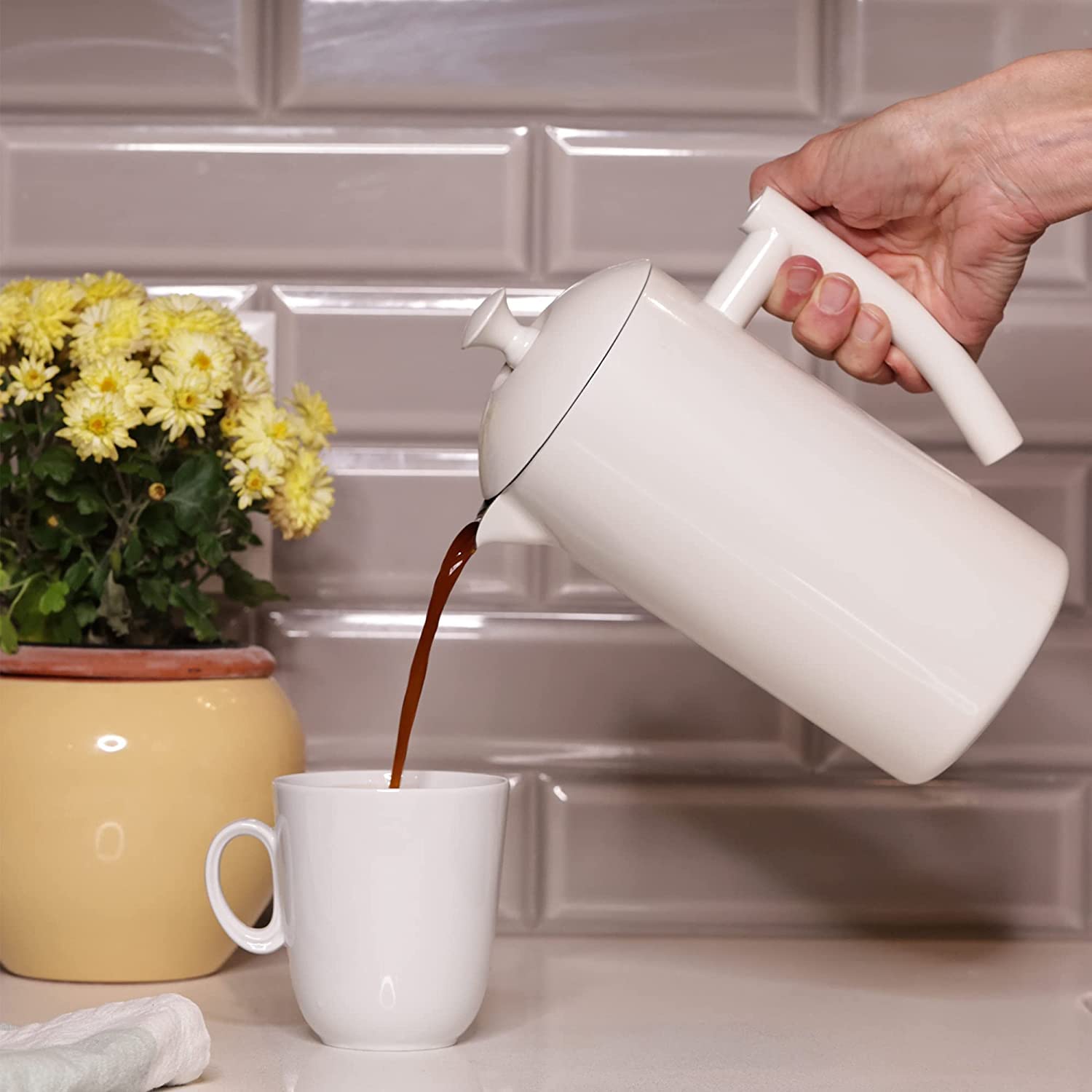 Frieling Double-Walled Stainless Steel French Press Coffee Maker - Snow White - 34 fl oz - Camping French Press Coffee Maker