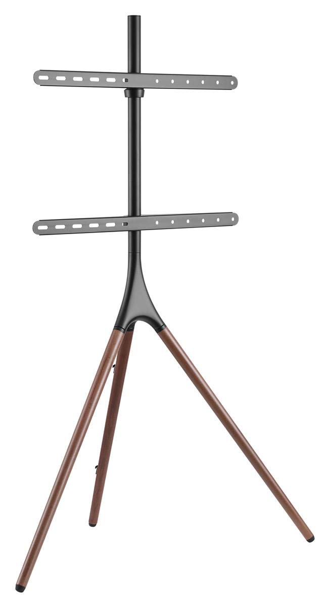 Displays2go 43”- 65” Tripod Easel Artistic TV Stand, 180° Swivel – Black/Walnut (ARTTV65B)