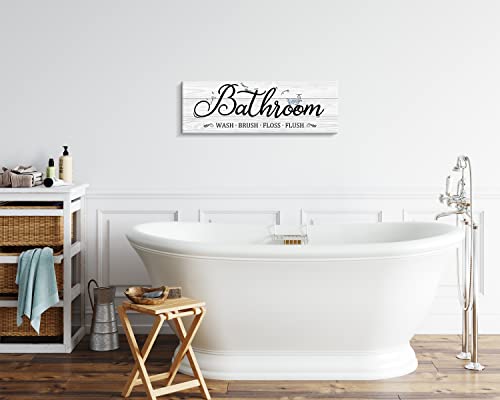 Kas Home Bathroom Sign Rustic Canvas Wall Art Funny Motto Prints Farmhouse Bathroom Decor Pictures with Solid Wood Frame for Home Toilet Hotel Bar (White - bathroom, 5.5 x 16.5 inch)