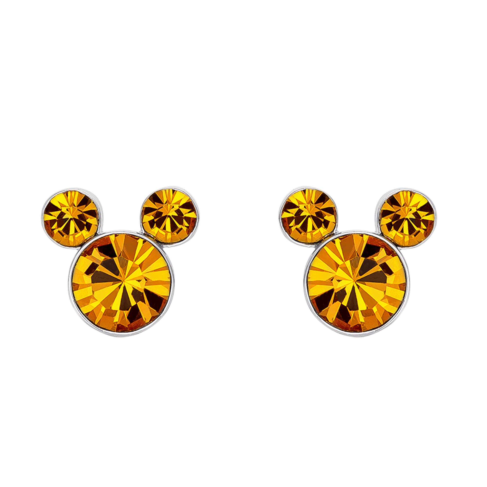 Disney Silver Plate Mickey Mouse Crystal Birthstone Stud Earrings (April Clear Crystal)