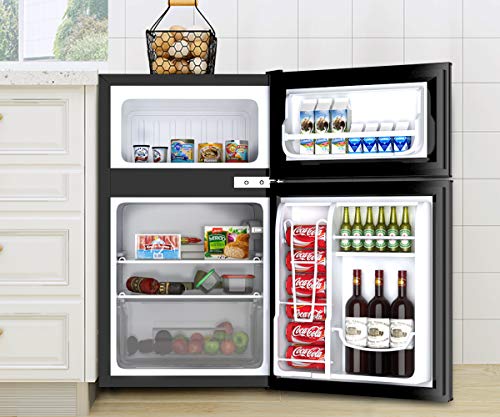 Safeplus Compact Refrigerator, 3.2 cu ft. Unit Cold-rolled Sheet Mini Refrigerator with freezer, Dorm fridge with Adjustable Removable Shelves…